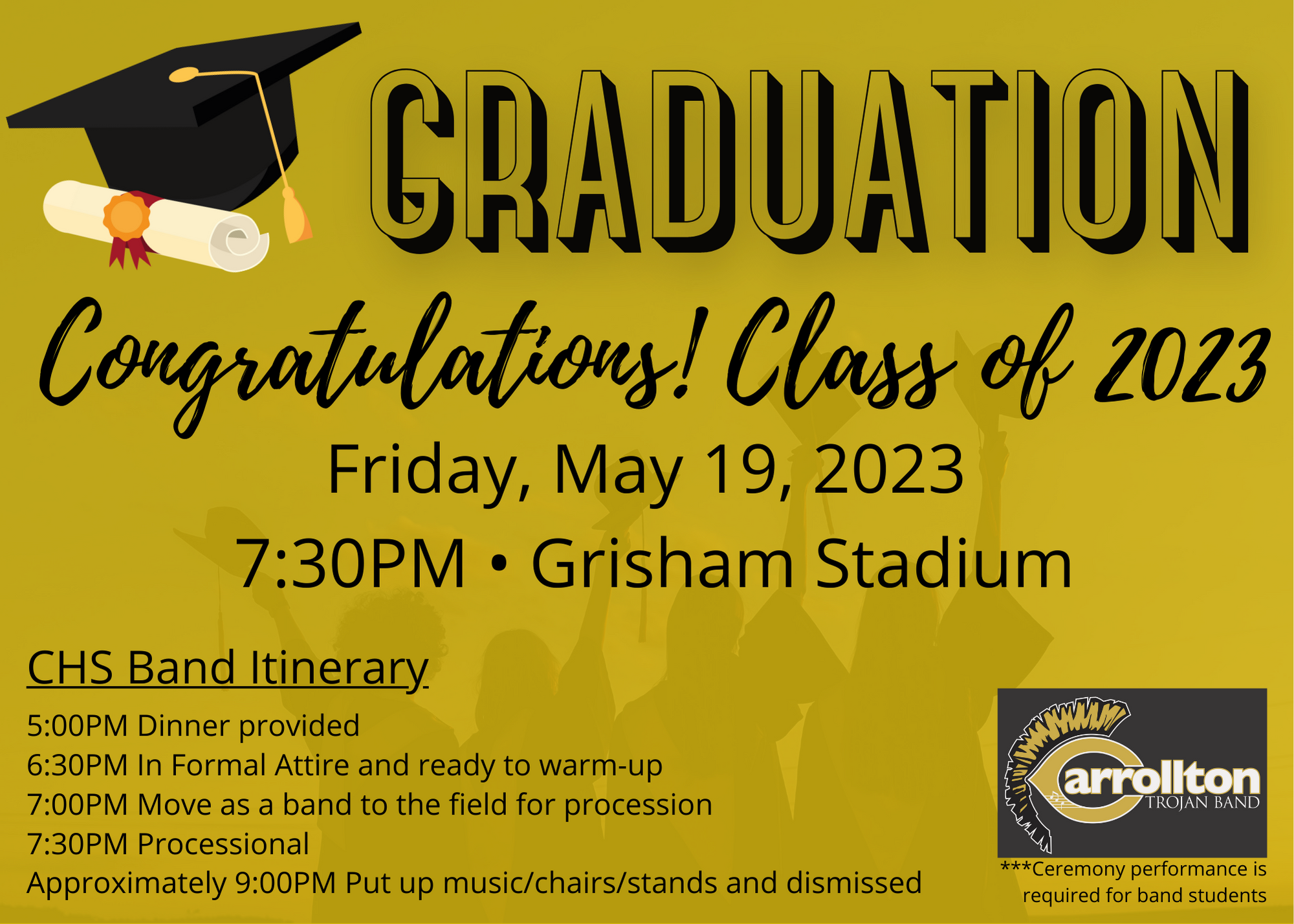 Graduation on Friday – Carrollton High School Trojan Band